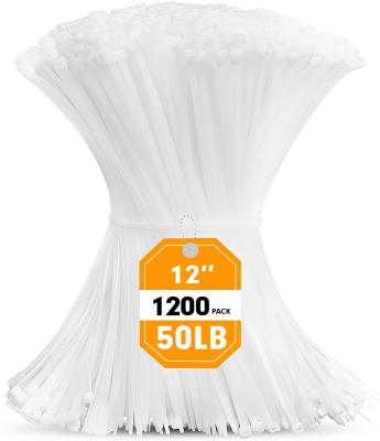 China 12-inch 50LBS Tensile Strength Self-Locking Nylon Cable Ties White 1200-Piece Set for sale