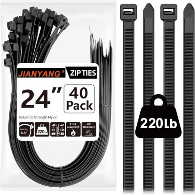 China 24-inch Heavy-Duty Cable Ties with 220lb Tensile Strength - Black, 40 Pieces for sale