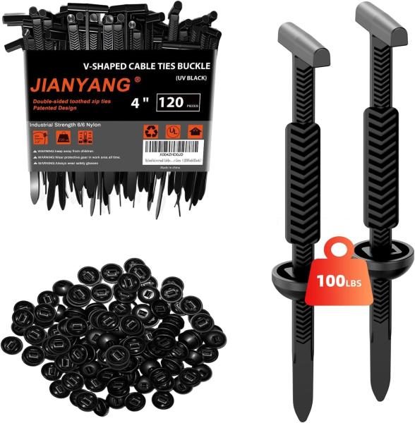 Quality Nylon Universal Cable Tie Buckle V-Shaped Toothed Double Sided With 100 LBS Tensile Strength With Pin & Button Design Plastic UV Resistant for Cars（120 Pack Black） for sale