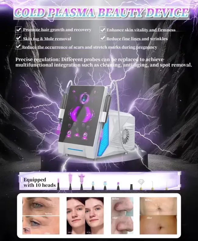 10 in 1 Cold and Warm Plasma Skin Rejuvenation Improve Fine Lines Jet Face Body Care Wrinkle Removal Plasma Machine