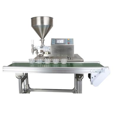 China Automatic servo piston rotor pump mango banana cherry chocolate peanut butter paste single head filling machine with conveyor for sale