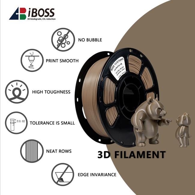 Iboss High Toughness 3D Printing Filament PLA+ Wood Color 1.75mm Biodegradable PLA +Filament