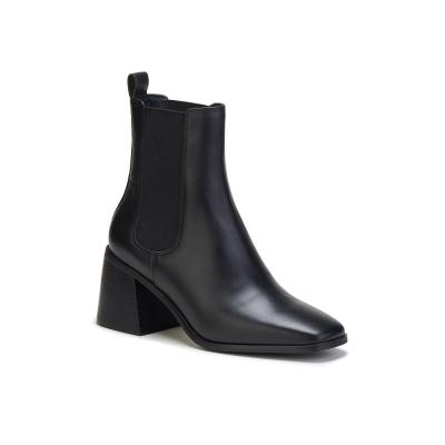 China Genuine Leather Ankle Boots Women'S Slip-On Side Elastic Elastic Band Thick Heel Square Toe for sale