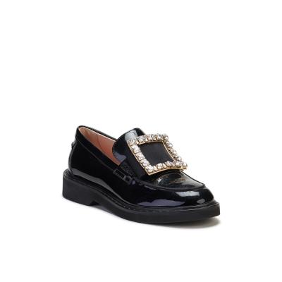 China Black Dress Loafers Womens Black Loafer Shoes Round Toe for sale