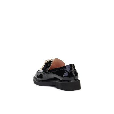 China Black Dress Loafers Womens Black Loafer Shoes Round Toe for sale