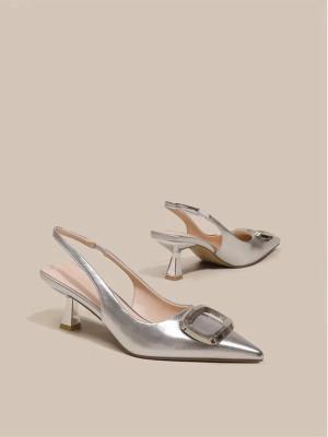 Cina Scarpe da donna in colore albicocca con tacchi e cinture per il mercato del lavoro in vendita