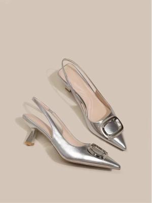 Cina Scarpe da donna in colore albicocca con tacchi e cinture per il mercato del lavoro in vendita
