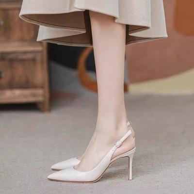 Cina Scarpe da donna in colore albicocca con tacchi e cinture per il mercato del lavoro in vendita