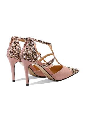 Cina Scarpe da donna in colore albicocca con tacchi e cinture per il mercato del lavoro in vendita