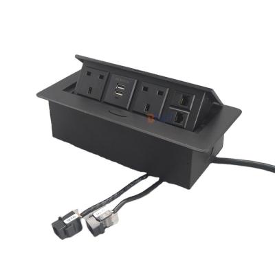 China Cat6 network flush mount table top power outlet with UK power outlet for sale