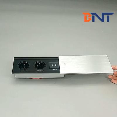 China Aluminum alloy office table flush mount European power slide cover desktop socket for sale