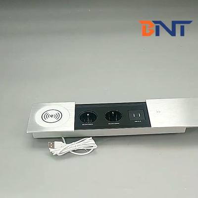 China Office table mounted new design sliding cover socket with wireless charger for sale