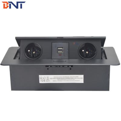 China Flushed mounting office table desktop pop up socket box with French power outlet for sale