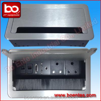 China Table Hidden Manual Flip Up Desktop Outlets Box with Aluminum Alloy Panel Cover for sale