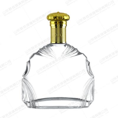 China Acid Etch Surface Handling Glass Whisky Brandy Flask com rolha de cristal redonda à venda