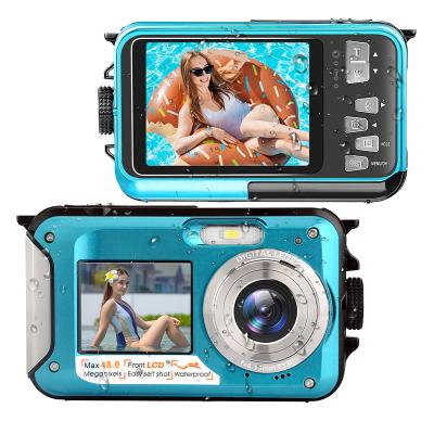 China 2.7K  Waterproof Camera 2.7+1.8 Inch Screen 16X Digital Zoom 13FT Underwater Anti-Shake Snorkeling Swimming and Diving Camera for sale