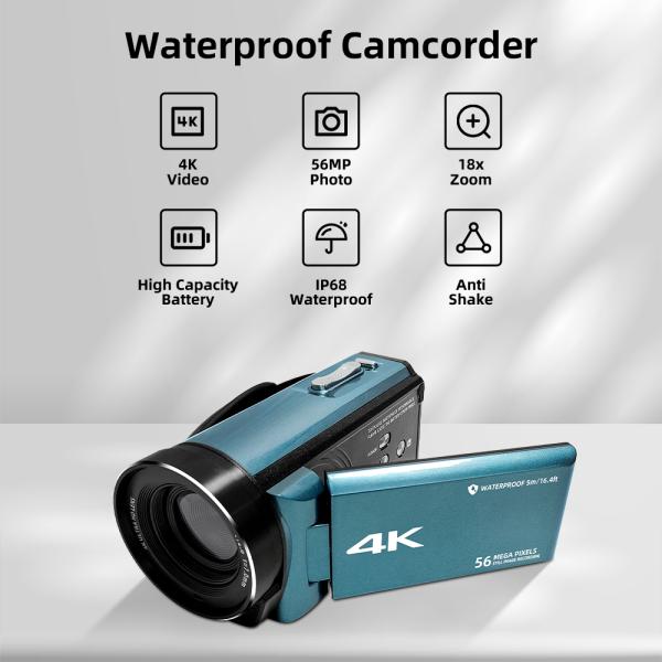 Quality 4K Digital Camcorder, 16-foot Underwater Camera, Touchscreen 3.0-inch Display, 18x Digital Zoom for Outdoor Travel Video Capture for sale