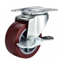 China Red Swivel Small PU caster with side brake,  2