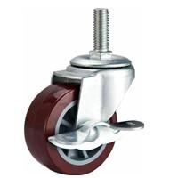 China Small Red Screw PU caster with brake,  2