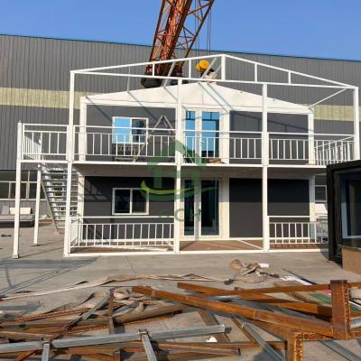 China Modern Two Story Container House A Shape With Terrace Shelter / Grey Color Outside Wall Panel for sale