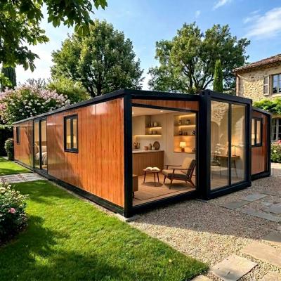 China 20ft Wooden Color Wall Panel Expandable Container Home With Bathroom Kitchen And 2 Bedroom for sale