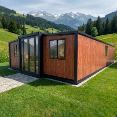 China Red Wooden Color 20ft Expandable Container Home And Black Frame With Wooden Color Floor Inside for sale