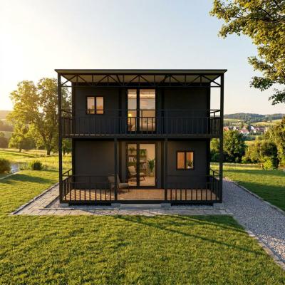 China Black Wall Panel Two Story Expandable Container House With Terrace And Canopy for sale