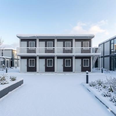 China Bi-Level Combined Modular Hotel for Iceland Resorts: Detachable Structure with External Stairs and Upper Walkway Balcony for sale