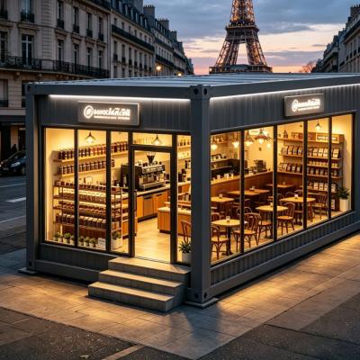 China Sleek 20ft Mobile Bakery Pod with Integrated LED Lighting System and Luxurious France Plaza Snack Bar Shell for sale