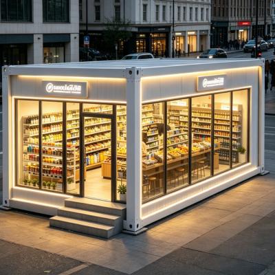 China Modern 24H Smart Unmanned Convenience Store with Panoramic Glass Facade and Pre Engineered High Visibility Mobile Grocery Kiosk for sale