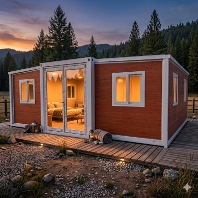 China Nordic Red Cedar Aesthetic Expandable Villa With White Frame / Sophisticated Alpine Lounge Footprint for sale