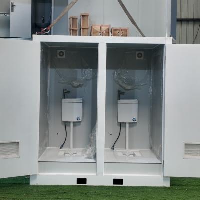 China Eco Friendly Glamping Site Commercial Twin Toilet Pod with Ready to Lift Crane Strap Anchors and Anti Rust Shell for sale