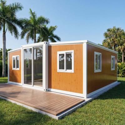 China 20ft Expandable Container House with Red Wooden Wall Panels and White Frame for sale