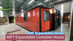 40ft expandable container house | black frame redwood grain wall