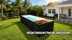 Outdoor Container Swimming Pool with Wood-Grain Decking and Wide Entry Steps