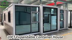 20FT expandable container house with half glass curtain wall and half Great Wall panel