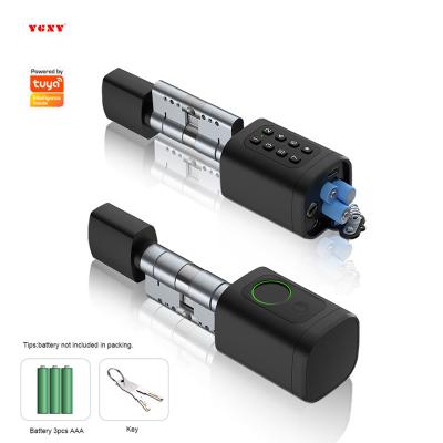 China Yagu Easy Installation Tuya App Adjustable  Fingerprint Code Key Smart Door Cylinder Lock Fingerprint Passcode Smart Lock for sale