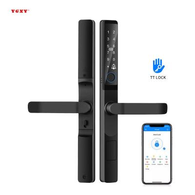 China Short Handle Steel European Standard Smart Lock Outdoor Waterproof Fingerprint Lock Narrow Frame Door Aluminium Alloy Door Lock for sale