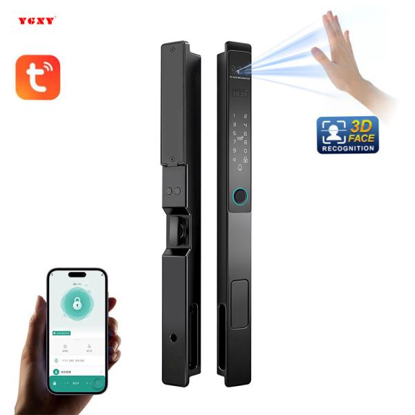 Quality Yagu 3D Facial Recognition Palm WiFi Graffiti Outdoor Waterproof Smart Glass Door Lock, Suitable for Aluminum Doors for sale