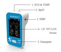 China 2.4 Inch TFT Bluetooth Veterinary Patient Monitor 6 Parameter ECG SPO2 NIBP for sale