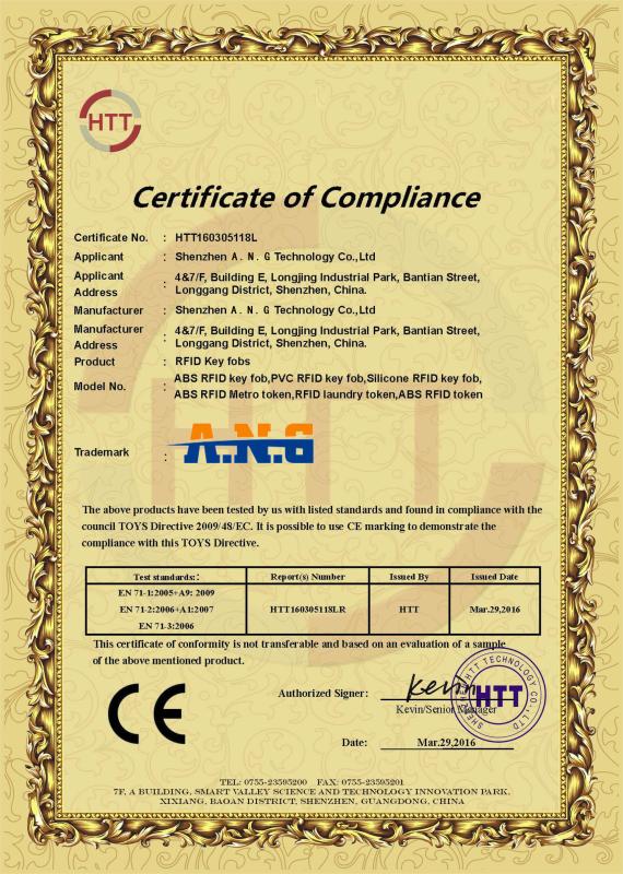 CE (RFID KEY FOBS ) - Shenzhen A.N.G Technology Co., Ltd