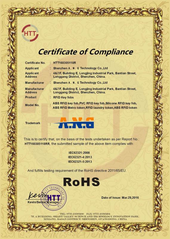RoHS (RFID KEY FOBS) - Shenzhen A.N.G Technology Co., Ltd