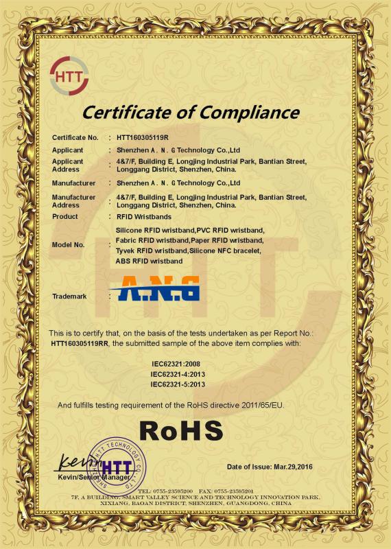 RoHS (RFID Wristband） - Shenzhen A.N.G Technology Co., Ltd
