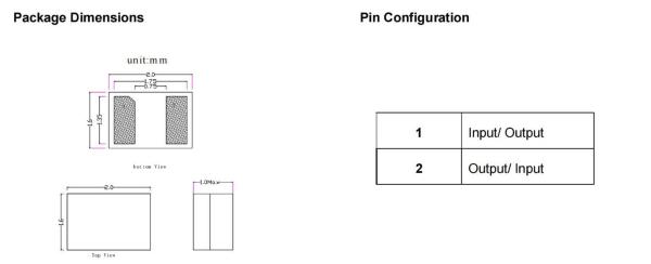 SMD 2016 SAW Resonator 2 Pin 304.25MHz ±100KHz for Remote Control Security Alarm