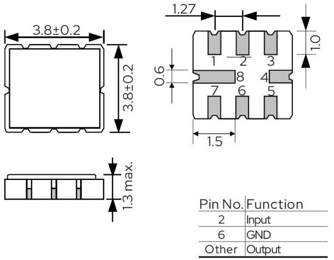 QCC8B-3.8*3.8-SAW-Filter-Dimensions
