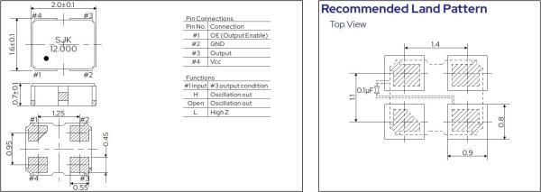 1N Series Ultra Small Size SMD 2016 Crystal Oscillator 1MHz To 220MHz High Stability Low Jitter For Mobile Communication