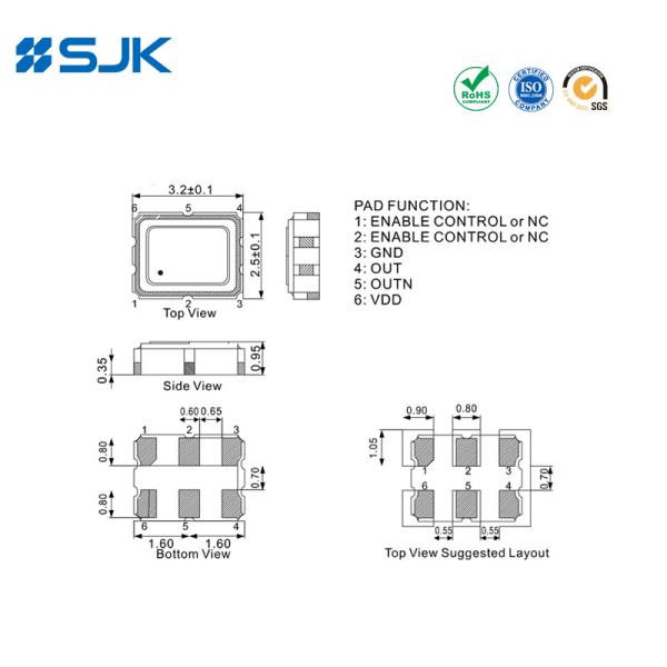 SMD 7050 LVPECL ταλαντωτής με 10 ~ 1500MHz ± 25ppm για εφαρμογή SAN