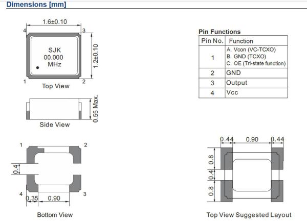 1612 SMD TCXO Or VC-TCXO 10~52MHz 1.8V~3.3V ±0.5ppm -40~+85℃ Clipped Sinewave Output