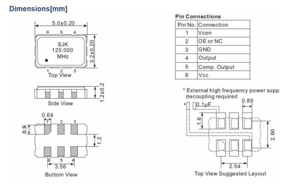 LVPECL Έκδοση SMD 5032 VCXO Υποστήριξη 50~200MHz 3.3V ±50ppm -40~+85°C