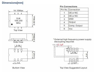 China SMD VCXO CMOS Salida 14.2×9.3×5.4mm Con 3.3V ±25ppm -40~+85 Para PC en venta